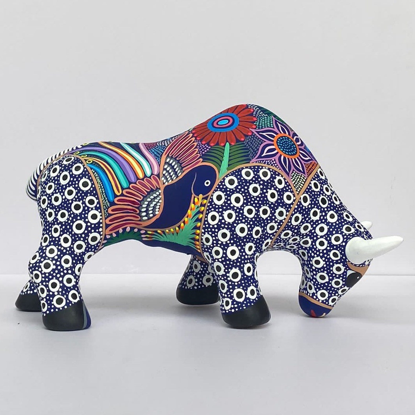 Hand-painted Mexican Huichol Bull. Mexican Decor. Handmade and Hand ...