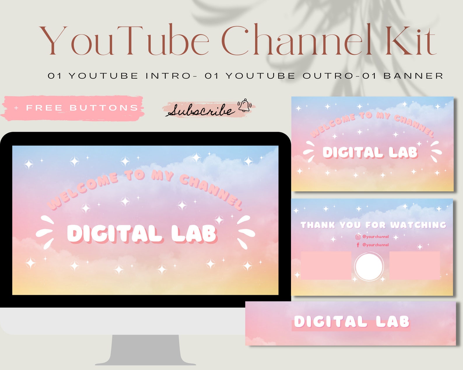 Aesthetic Animated Youtube Channel Kit, Intro, Outro, Banner (canva ...