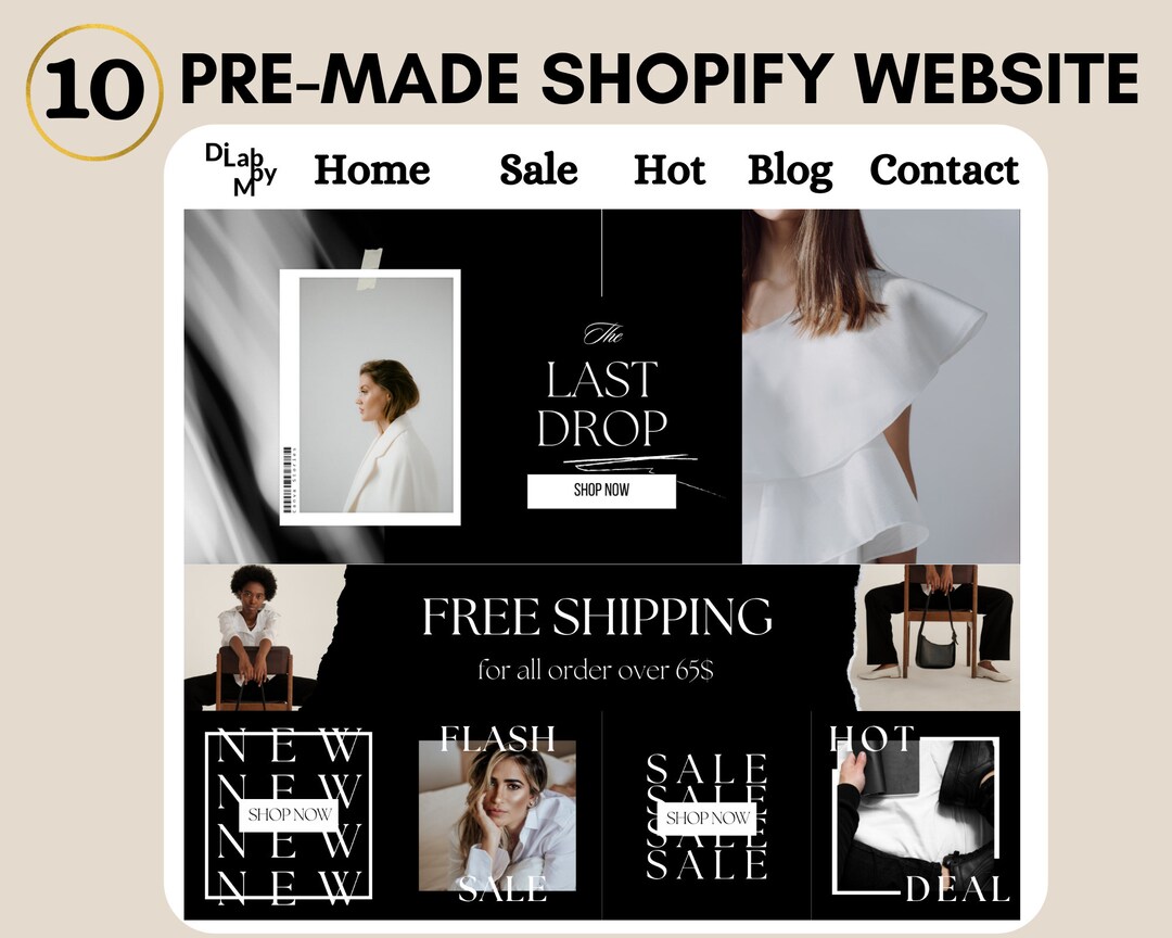 DIY Black and White Banner Set Shopify, Editable Canva Fashion Website ...