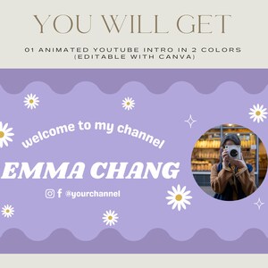 Custom Animated Youtube Intro, Youtube Outro, Youtube Banner, Template Canva Editable, Aesthetic ...