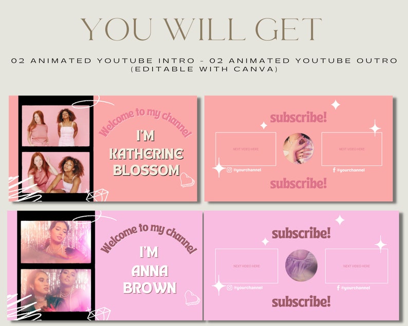 Aesthetic Youtube Branding Kit Custom Animated Intro Outro | Etsy