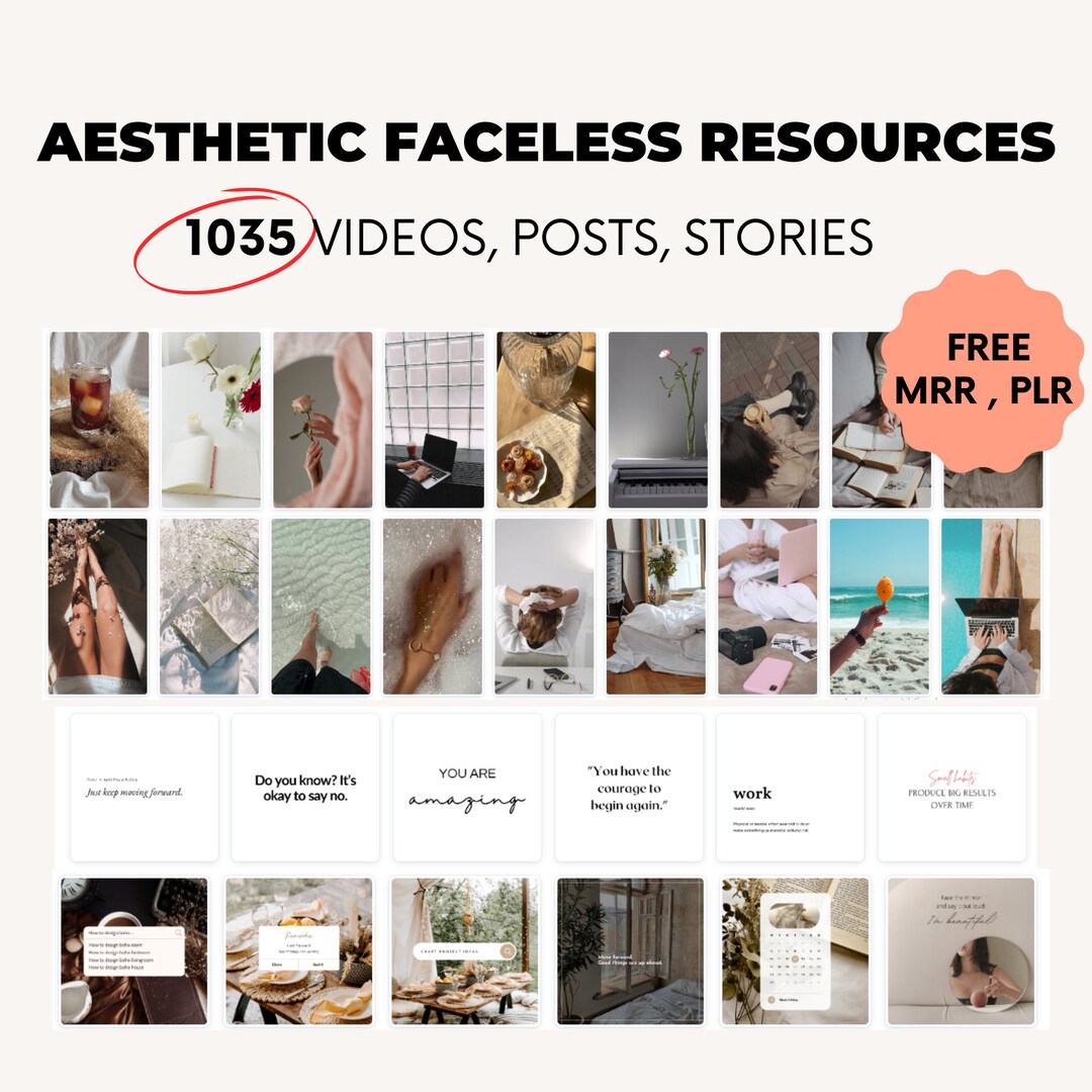 1035 Faceless Aesthetic Videos Posts Stories, PLR MRR Instagram Post ...