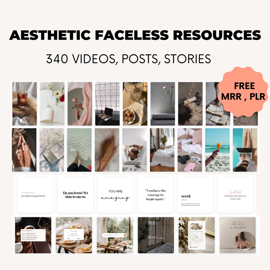 340 Faceless Aesthetic Videos Posts Stories, PLR MRR Instagram Post ...