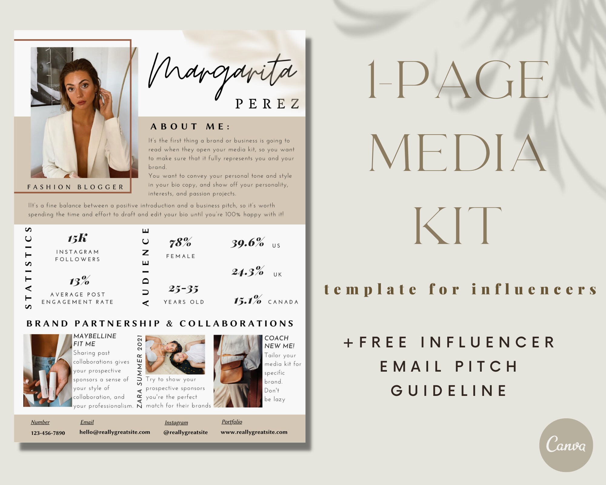 Paper Media Kit Template Canva 1-page Branding Kit With Social Media ...