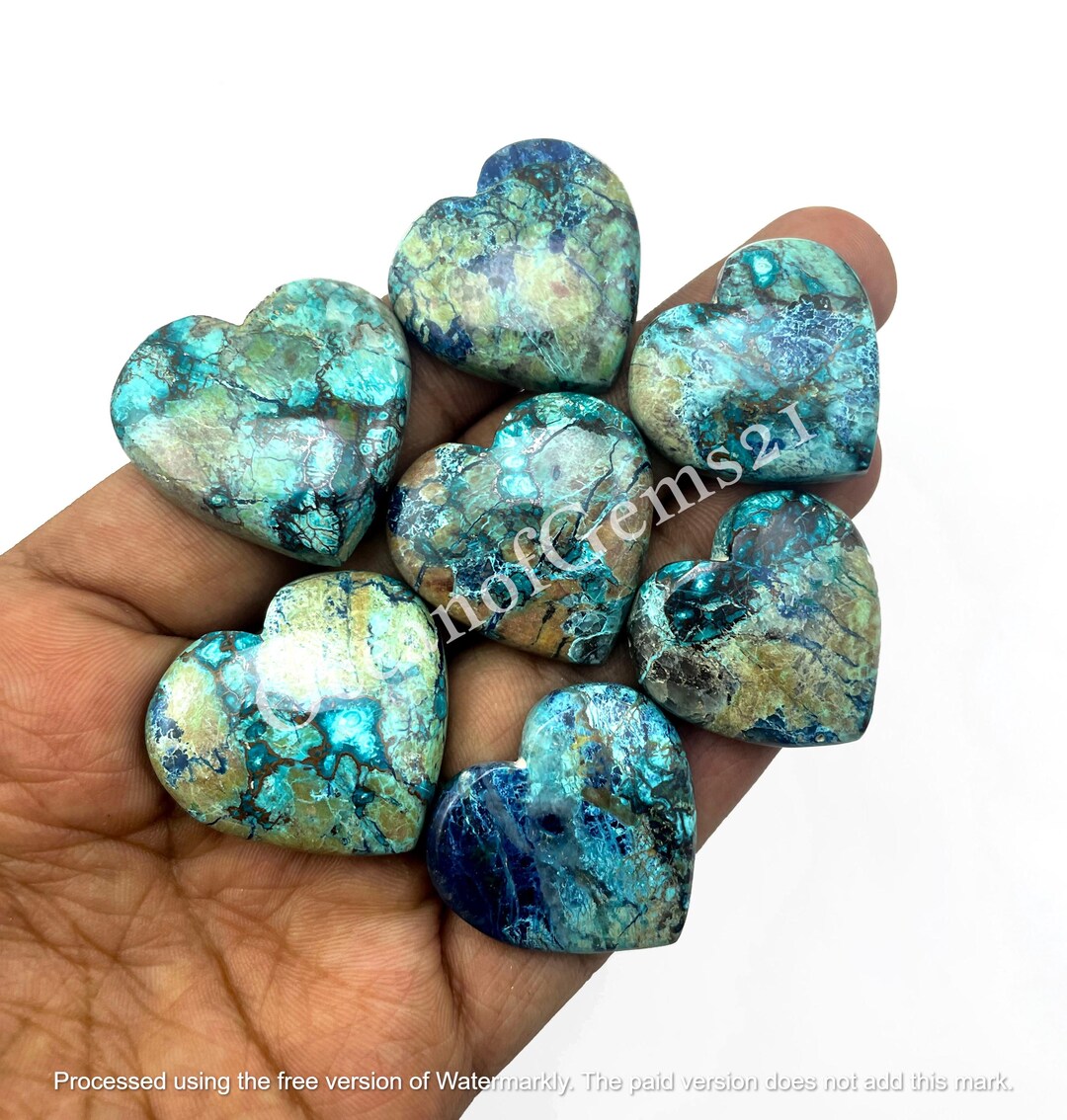 Natural Chrysocolla Azurite Heart Shape Cabochon Gemstones - Heart ...