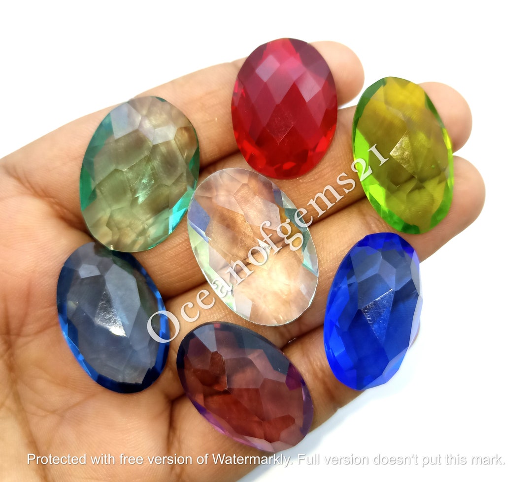 Faceted Synthetic Hydro Glass Gemstone Cabochon - Faceted Cut Glass ...