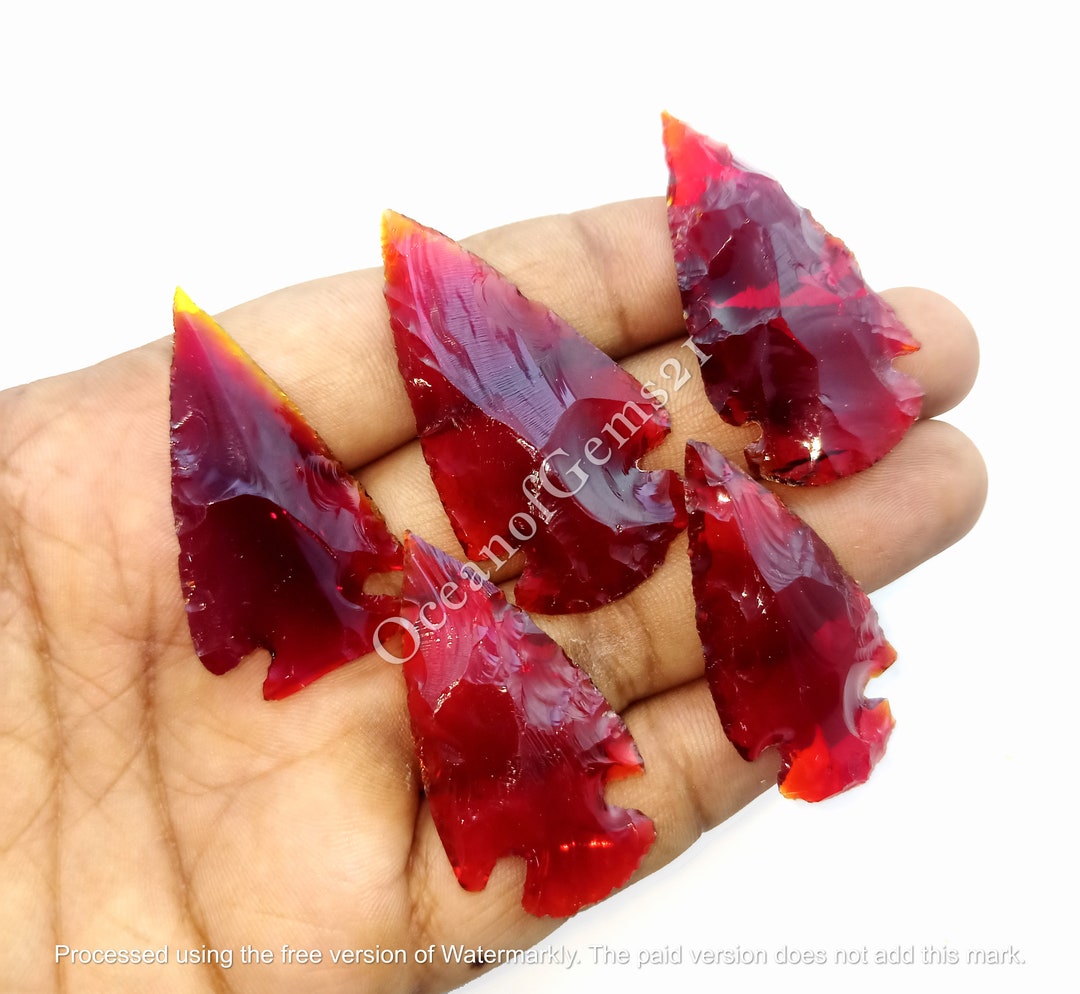 Red Garnet Glass Arrowhead, Man-made Glass Arrowhead, Aero Head ...