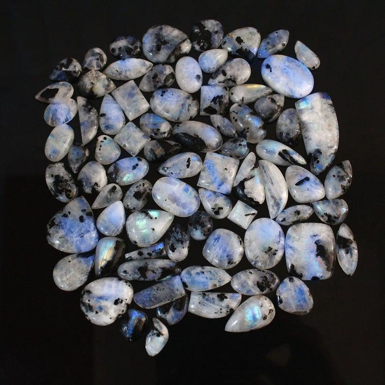 Natural Rainbow Moonstone with black tourmaline inclusion | Etsy