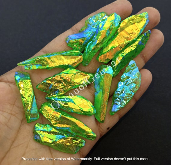 Green Crystal Aura Coated Gemstone Flatback Raw Aura - Etsy