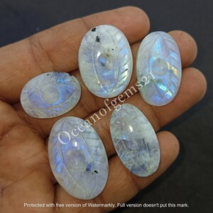 Natural Rainbow Moonstone Eye Shape Carved Gemstone, Blue Moonstone Eye ...