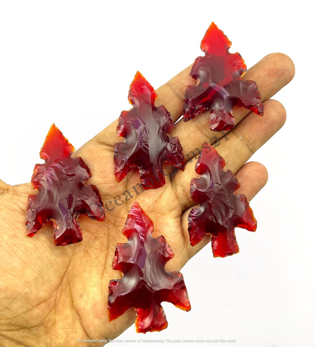 Red Garnet Glass Arrowhead, Man-made Glass Arrowhead, Aero Head ...