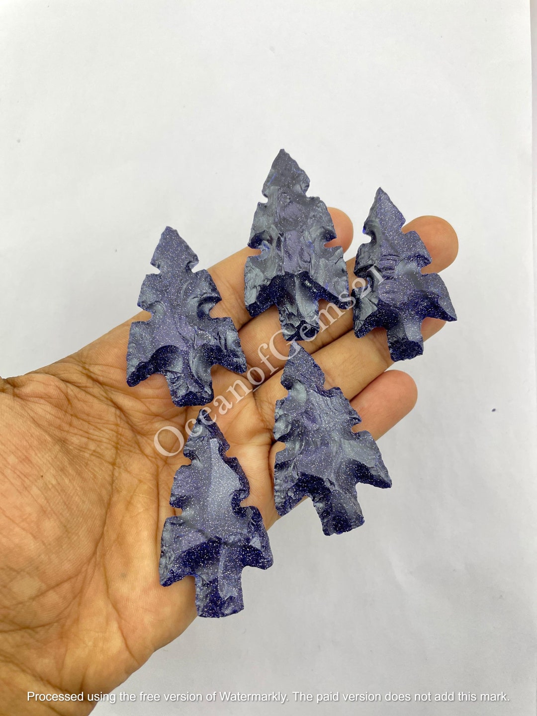 Blue Sandstone Double Cut Arrowhead Manmade, Goldstone Arrow / Opalite ...