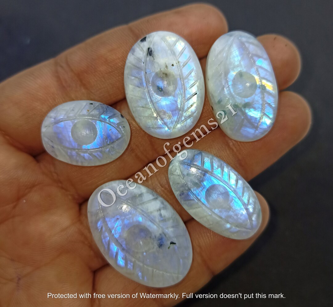 Natural Rainbow Moonstone Eye Shape Carved Gemstone, Blue Moonstone Eye ...