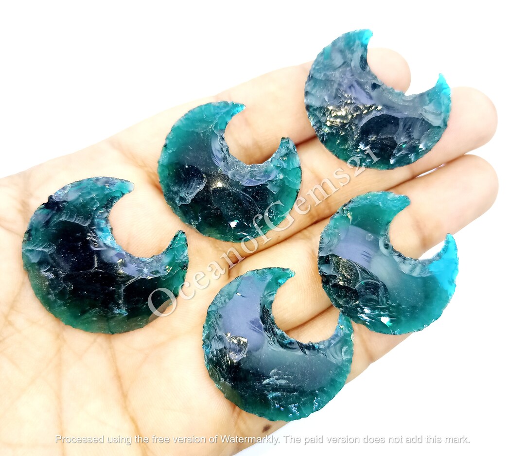 London Blue Topaz Crescent Moon Lab-created, Crystal Carved Moon ...