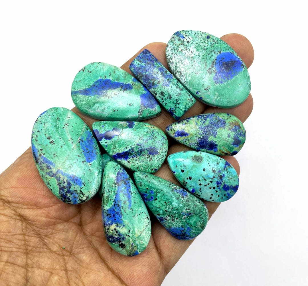 Natural Blue Bird Azurite Gemstone Cabochon - Green Chrysocolla Jewelry ...