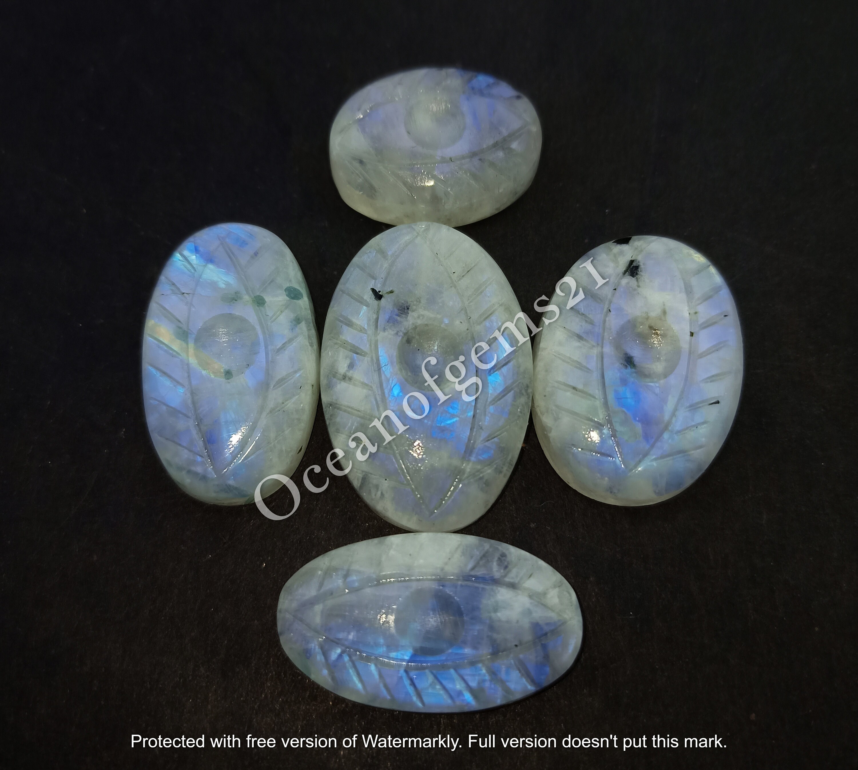 Natural Rainbow Moonstone Eye Shape Carved Gemstone, Blue Moonstone Eye ...