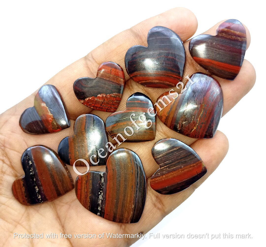 Natural Iron Tiger Eye Heart Shape Gemstone Cabochon - Iron Tiger Heart ...