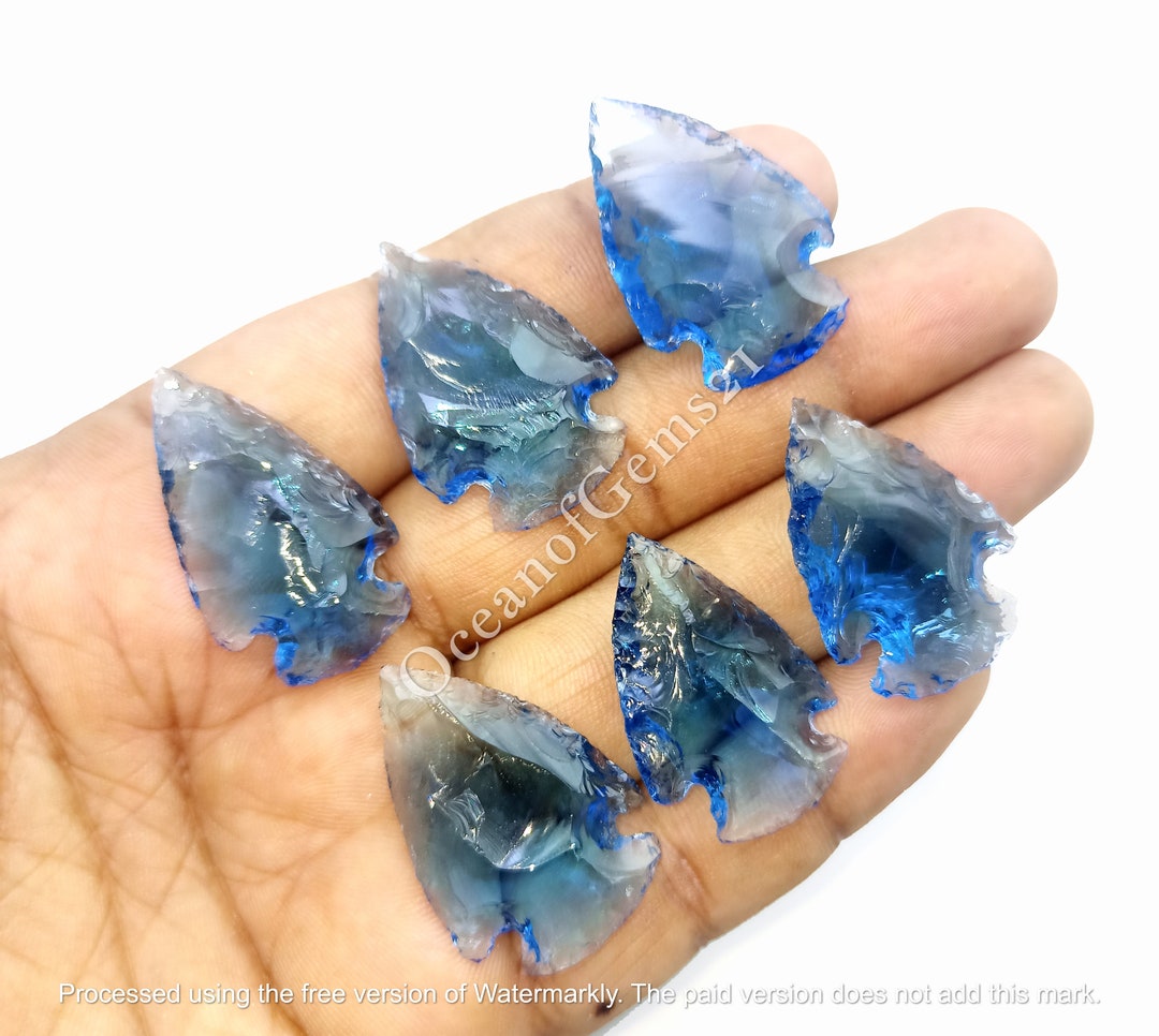 Blue Topaz Arrowhead Glass Stone Blue Topaz Man-made, Arrowhead Crystal ...