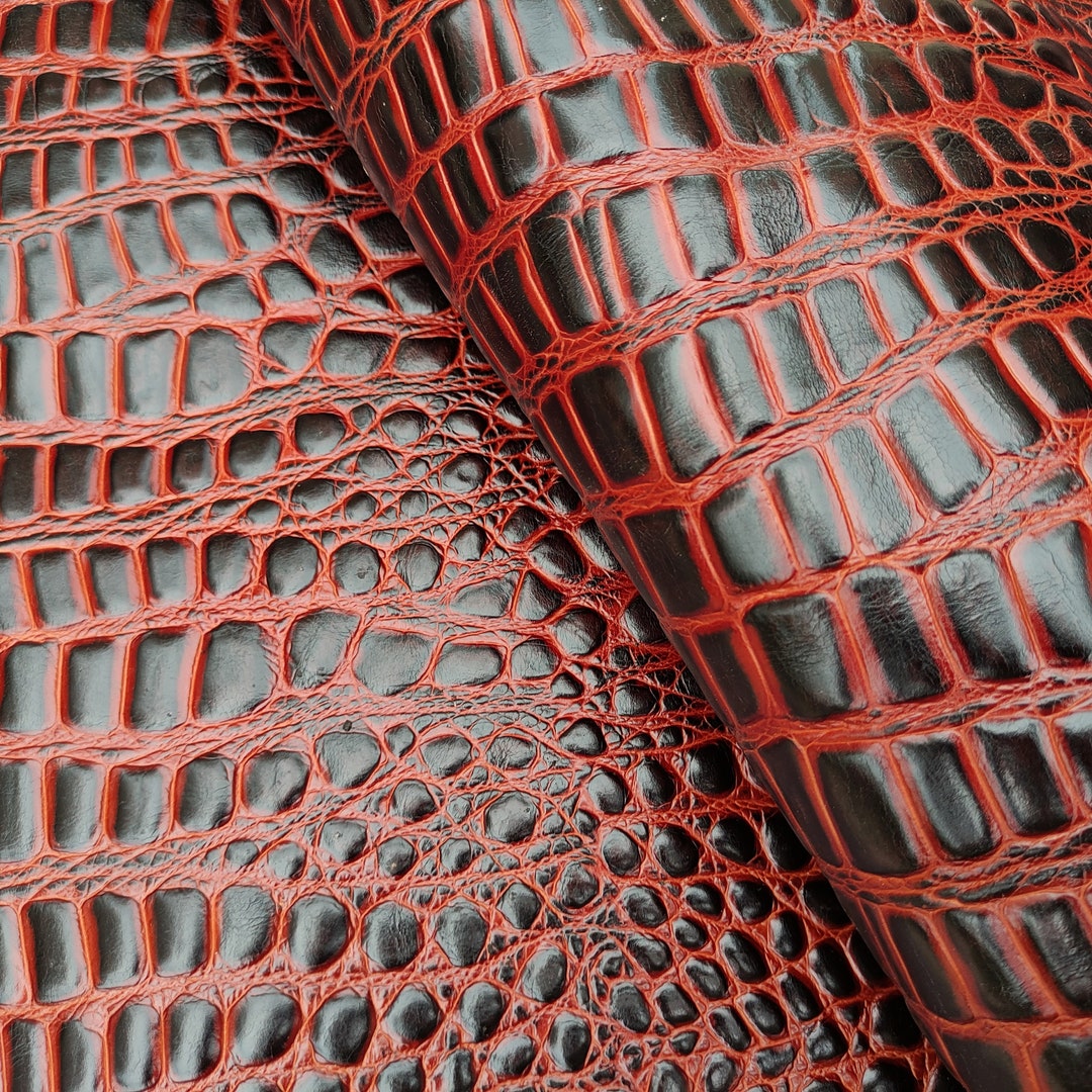 Brown Veg Tan Crocodile Embossed Cow Hide, Genuine Italian Leather Arts ...