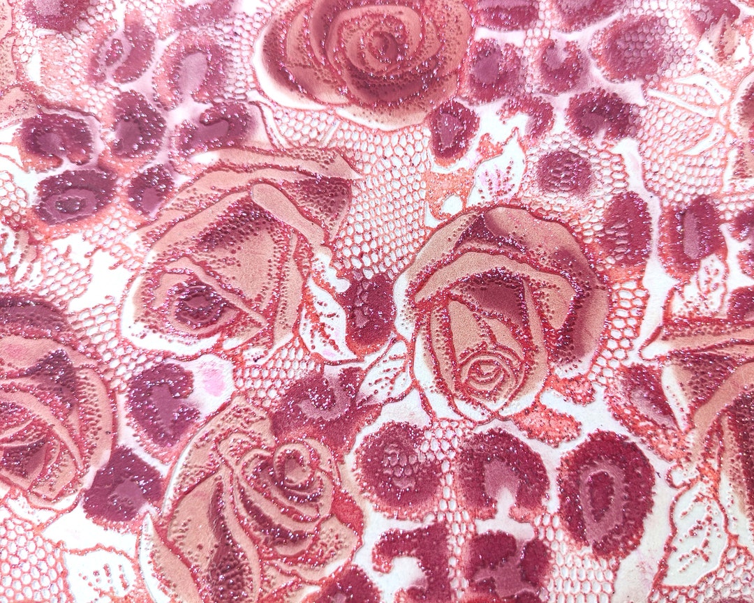 Red Rose Tooled Leather Sheet, Genuine Italian Embossed Pieces for ...