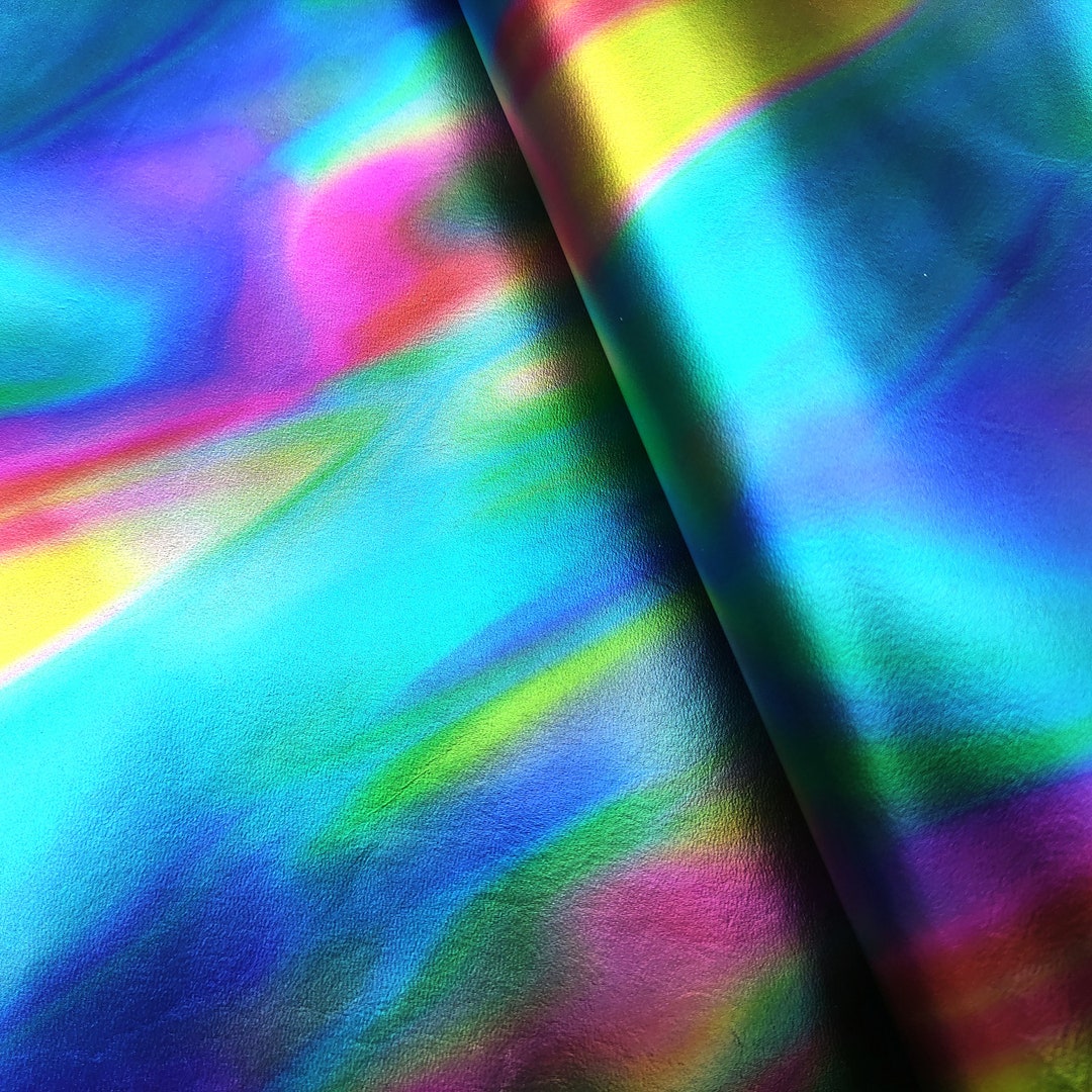 Rainbow Blue Metallic Leather Hides, Colorful Gasoline Genuine Italian ...