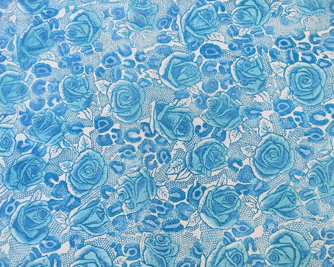 Light Blue Flower Embossed Leather Sheet, Genuine Italian Printed ...