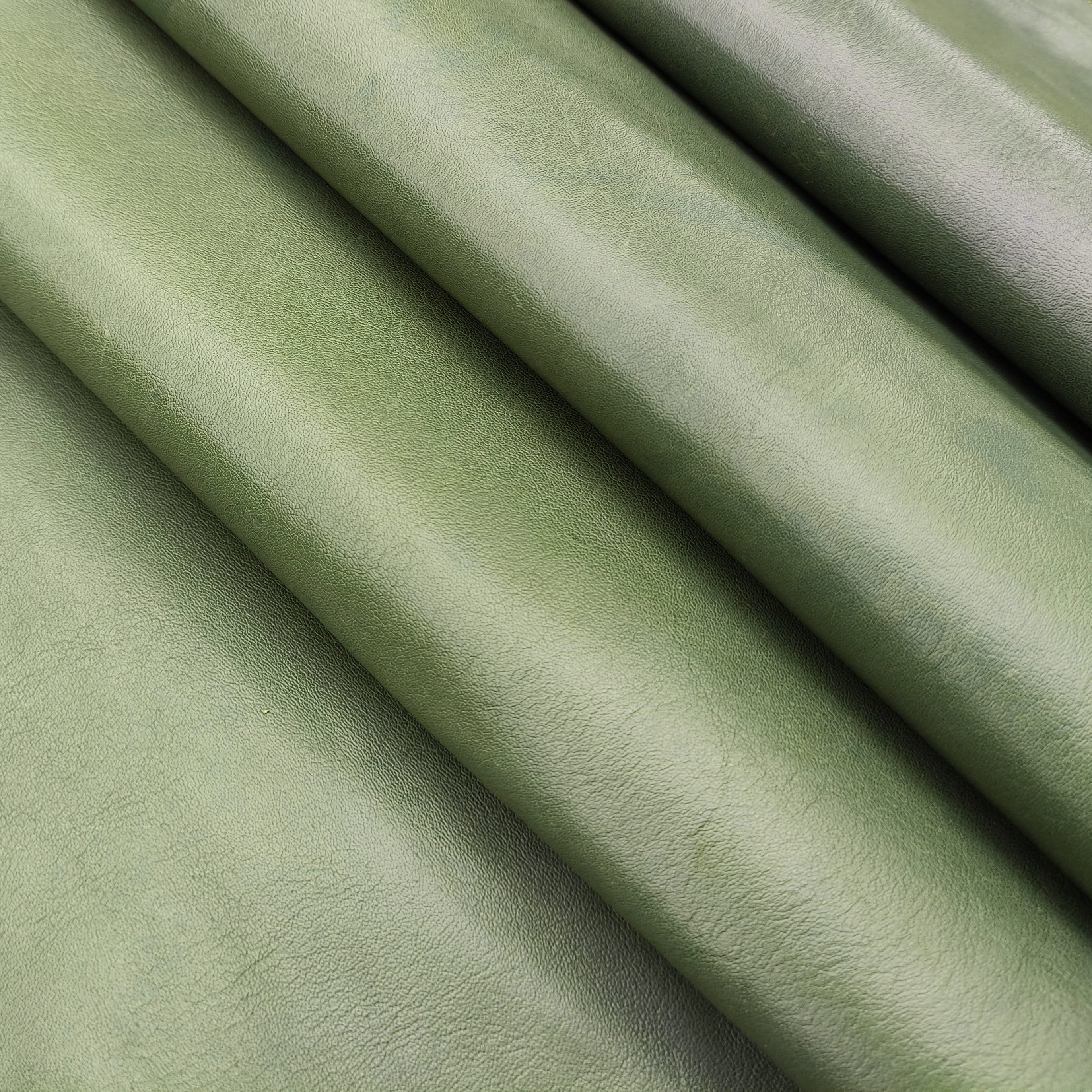 Green Veg Tan Soft Kangaroo Leather Hide, Full Grain Khaki Italian ...