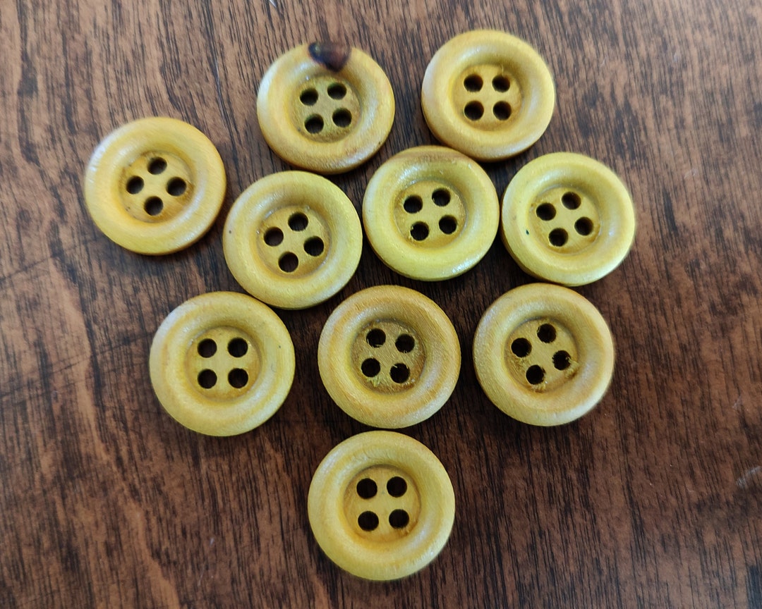 Yellow Wooden Four Hole Buttons, 15mm Small Round Button, 18mm Italian ...