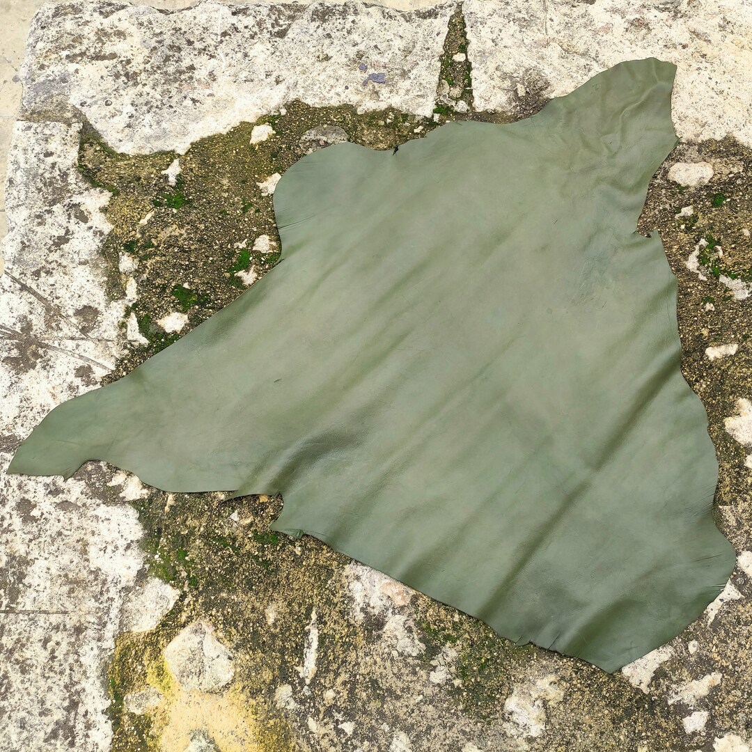 Green Veg Tan Soft Kangaroo Leather Hide, Full Grain Khaki Italian ...