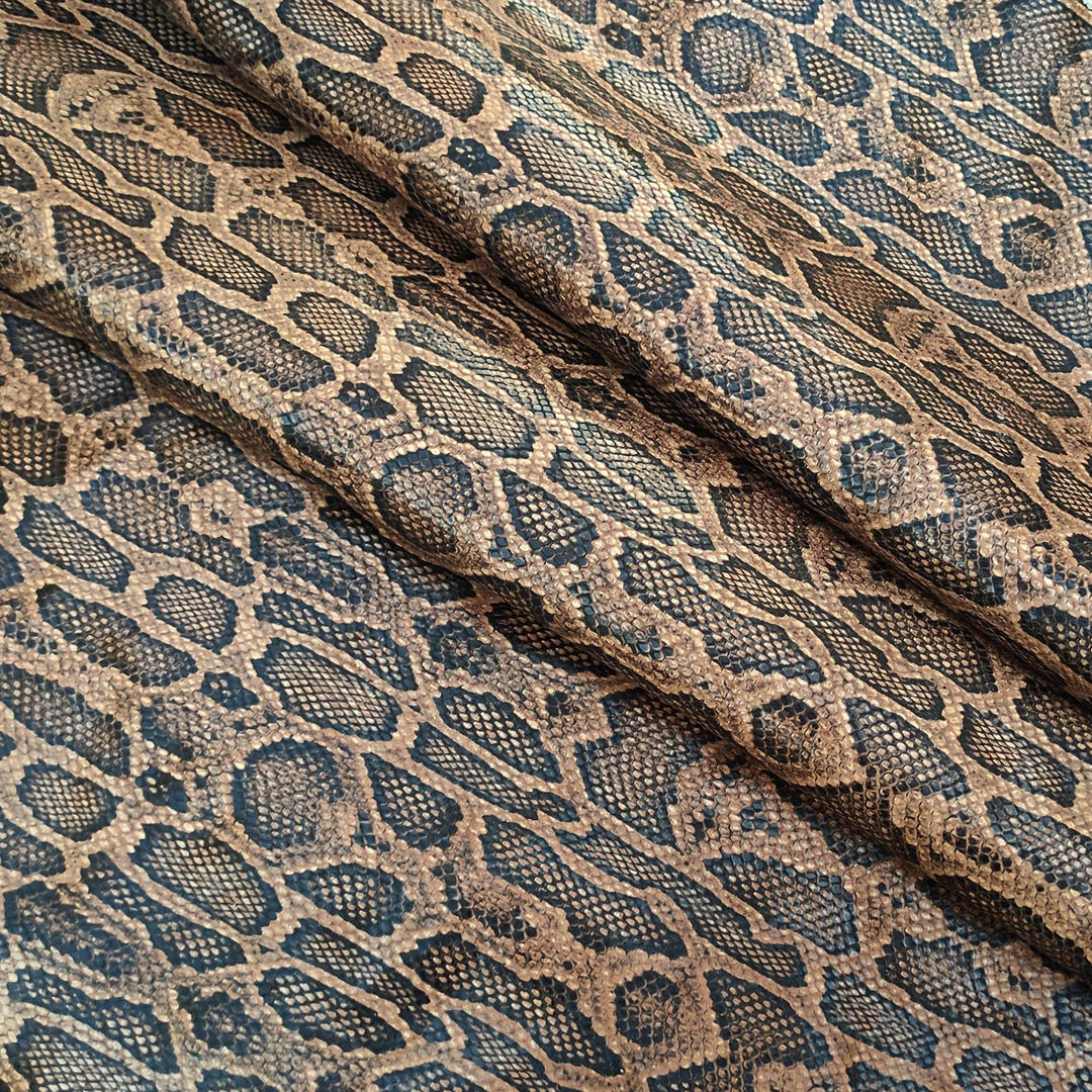 Brown Python Embossed Veg Tan Goat Hide, Snake Textured Genuine Leather ...