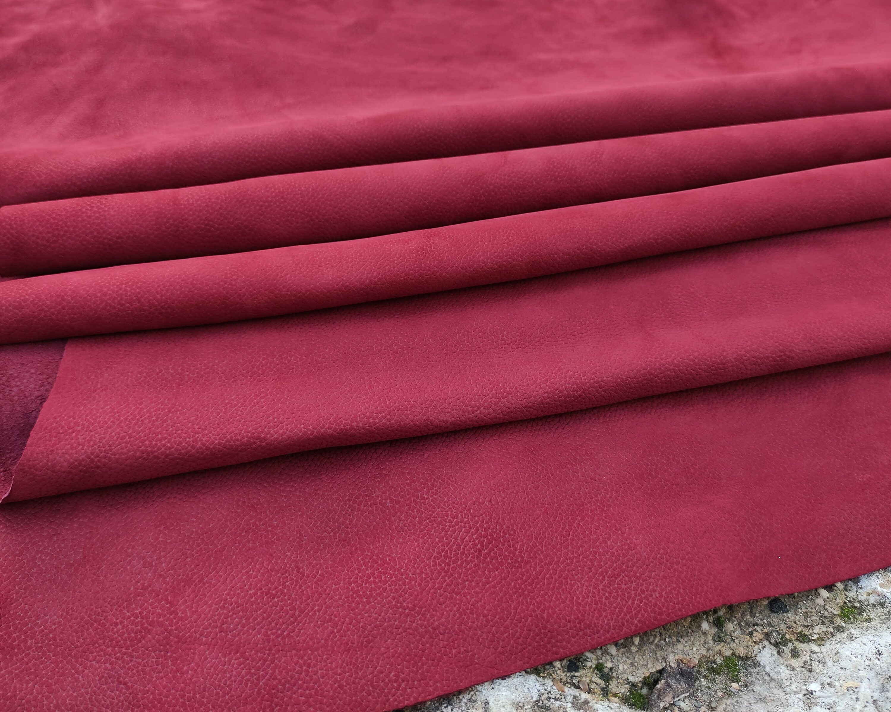 Burgundy Red Italian Calf Leather, Soft Full Grain Whole Cow Hide 0.8-0 ...