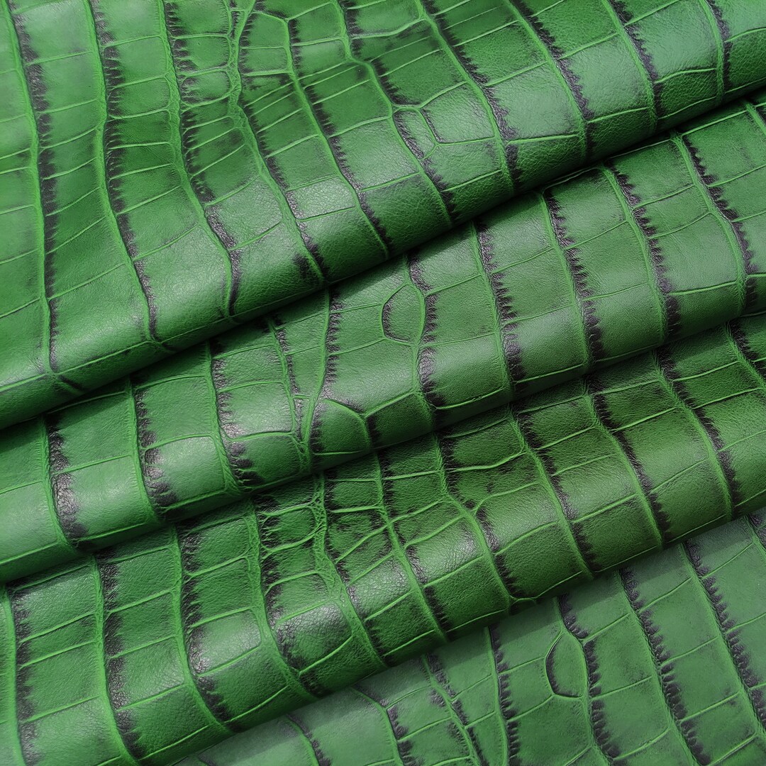 Green Crocodile Embossed Cow Leather Hide, Premium Reptile Textured ...