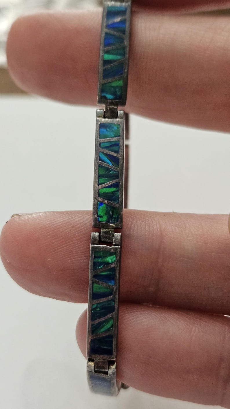 Sterling Silver Opal Inlay Link Bracelet - Etsy