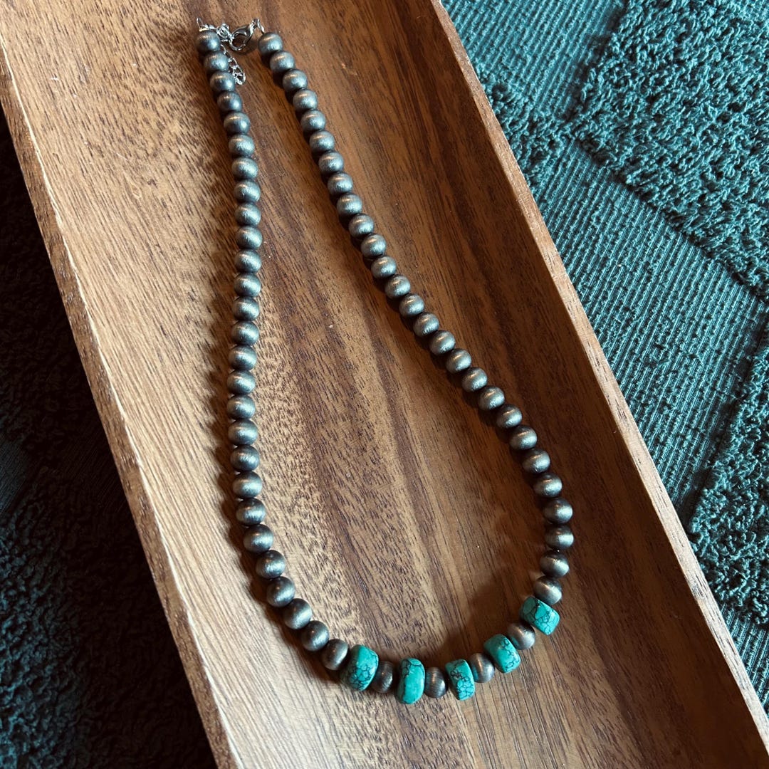 Faux Turquoise and Navajo Pearl Necklace, Statement Stacking Piece ...