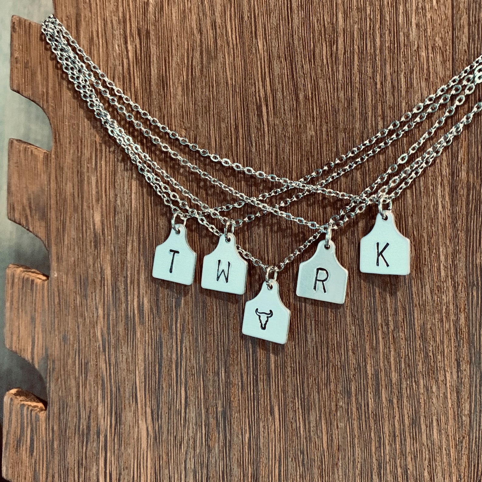 Mini Cattle Tag Initial Necklace Cow Tag Turquoise Stone - Etsy