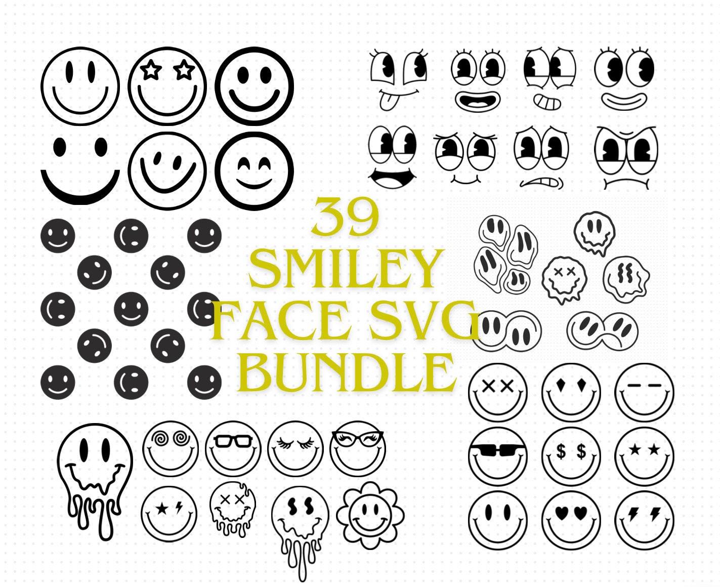 39 Smiley Face Svg Bundle, Heart Svg, Smiley Svg, Drippy Smiley Svg ...