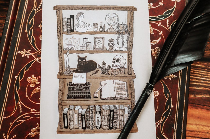 Dark Academia Bookshelf Postcard // Gothic Greeting Card, Vintage Art ...