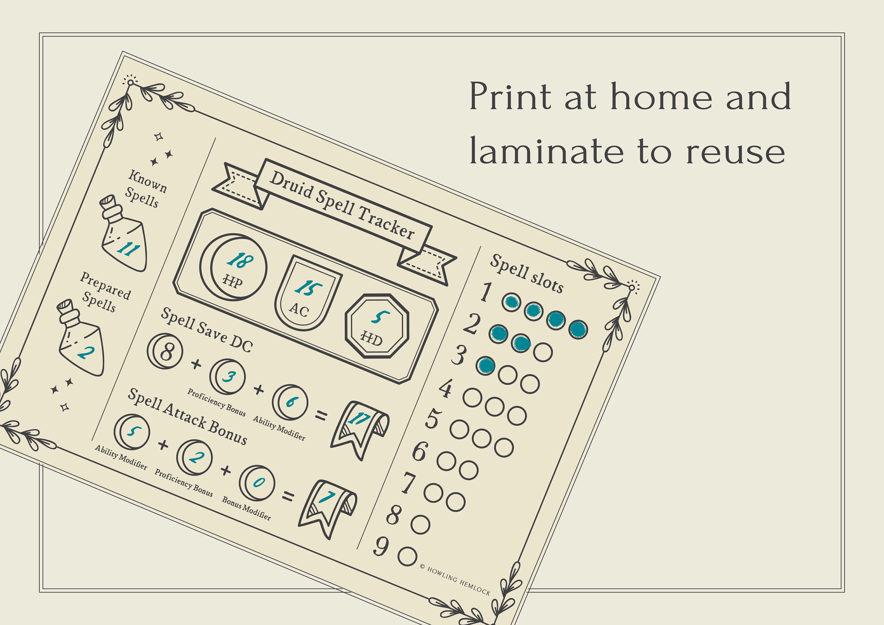 Dnd Printable Spell Slot Trackers for Dnd 5e // RPG Digital Download ...