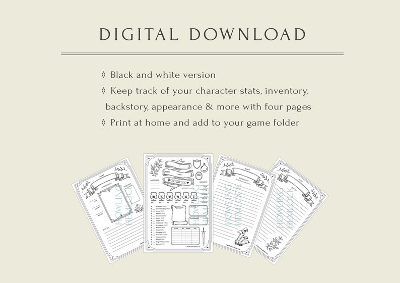 Dnd 5e Printable Character Sheet PDF // RPG Digital Download for ...