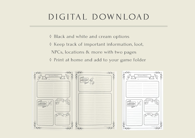 Printable Dnd & RPG Session Notes // Dungeons and Dragons Dnd - Etsy