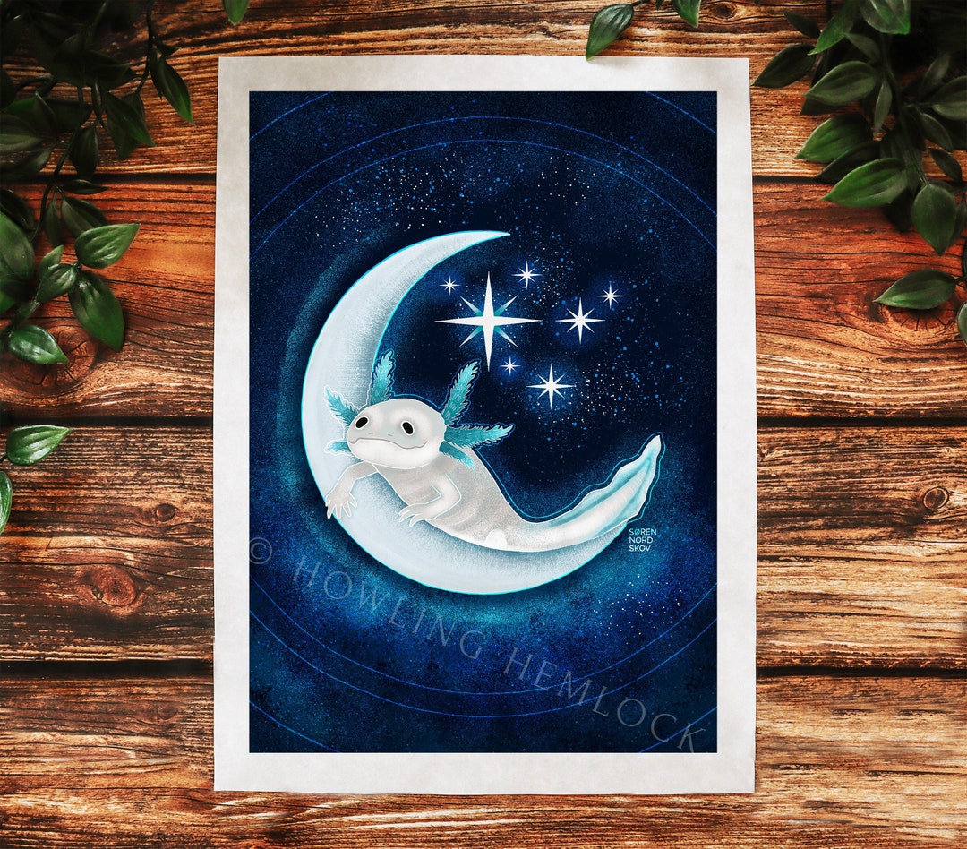 Axolotl Moon Wall Art Poster Print // Magical Moon Wall Art // Cute ...