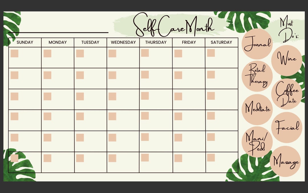 Self Care Calendar| Self-care Tracker| Digital Prints| Organization ...