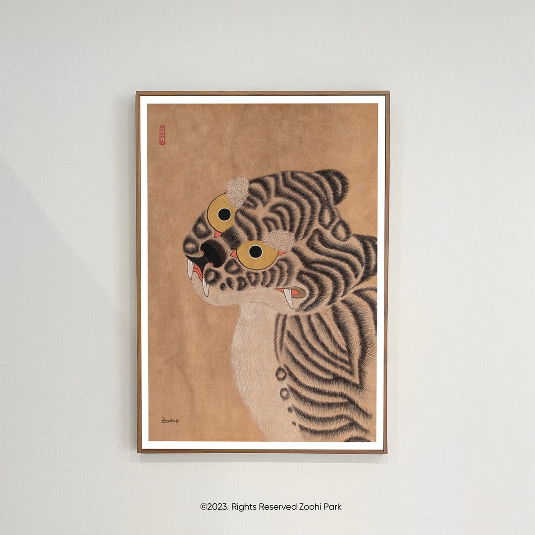 Tiger Face, Korean Folk Paintings, Original Art Piece, Tiger Wall Decor ...