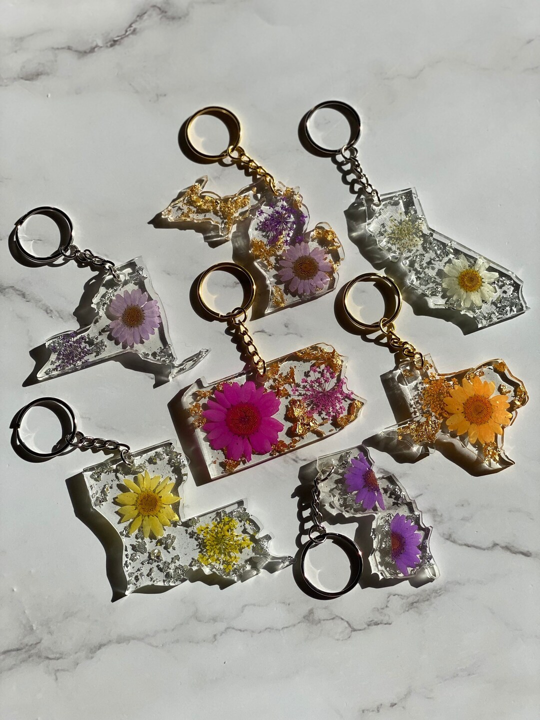 Custom State Resin Keychains - Real Pressed Flowers - Etsy