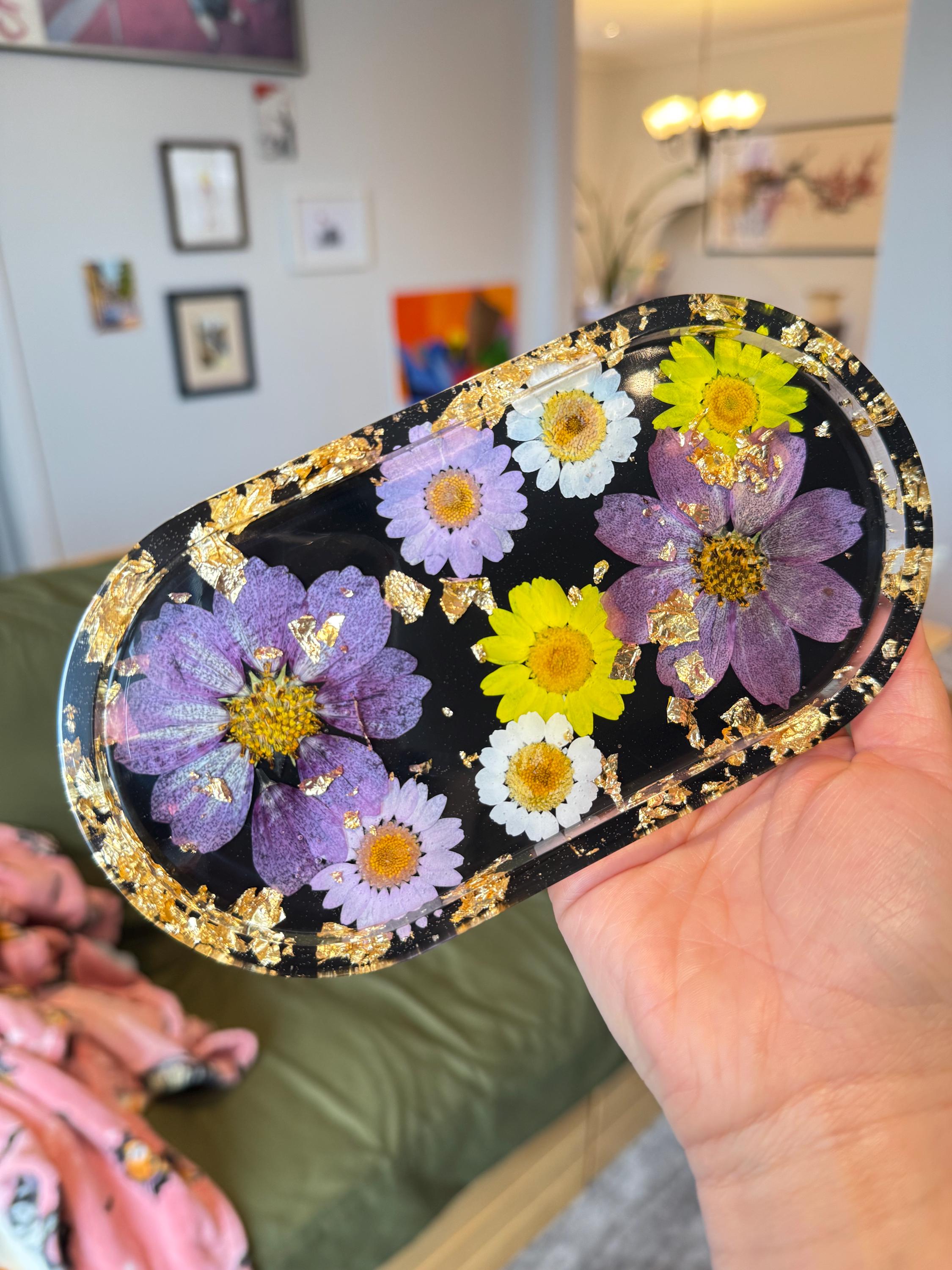 Cosmo Flower Oval Tray - Real Pressed Flowers - Decorative Tray ...