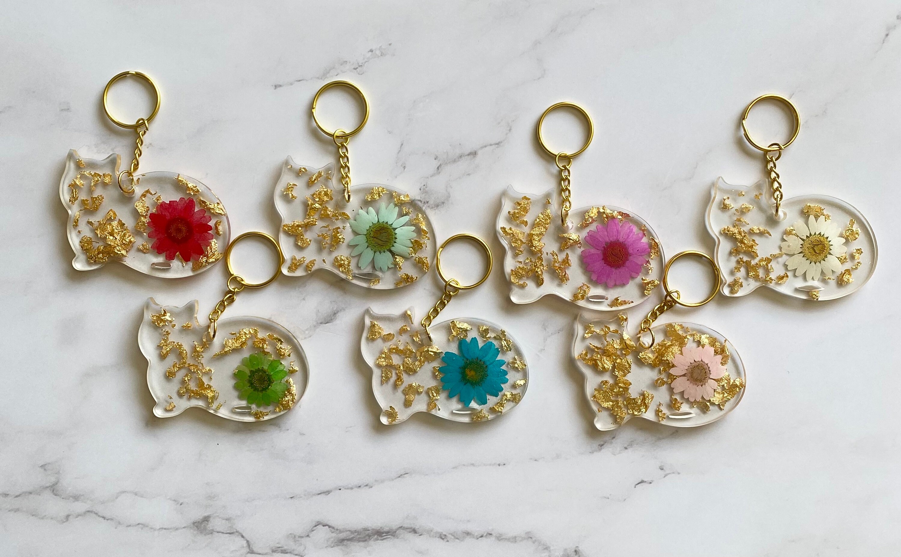 Custom Cat Keychain Real Dried Flowers Personalized | Etsy