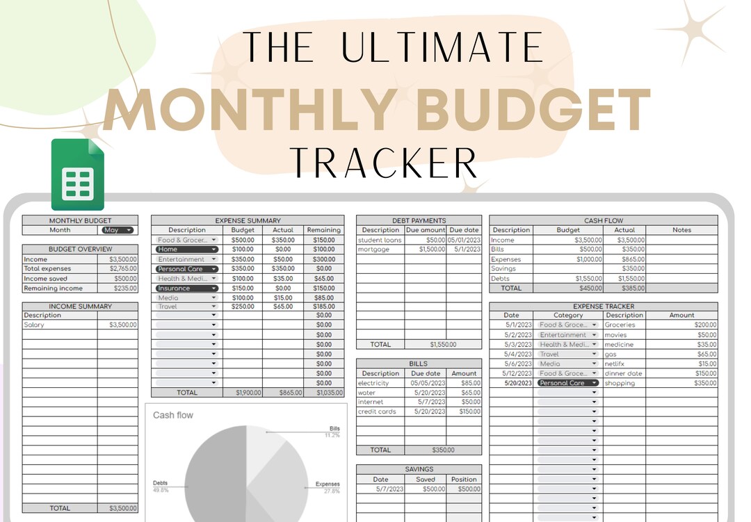 Ultimate Monthly Budget Planner for Google Sheets, Budget Template ...