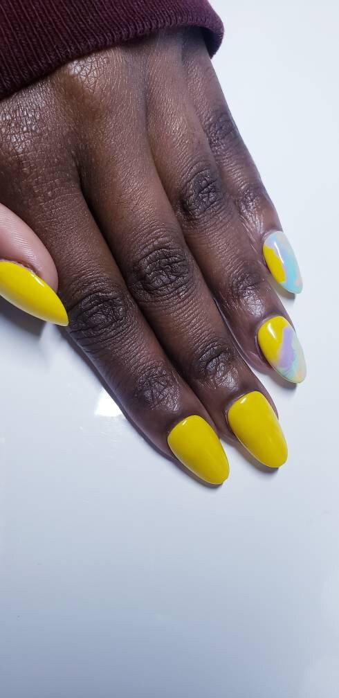 Yellow Marble Nails Yellow Graffiti Presson Nails - Etsy
