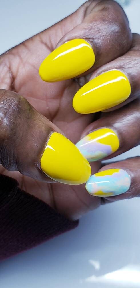 Yellow Marble Nails Yellow Graffiti Presson Nails - Etsy