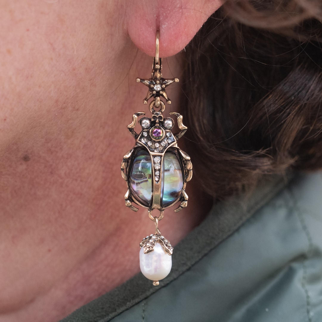 Beetle Skull Insect Art Deco Art Nouveau Style Egyptian Scarab Pearl ...